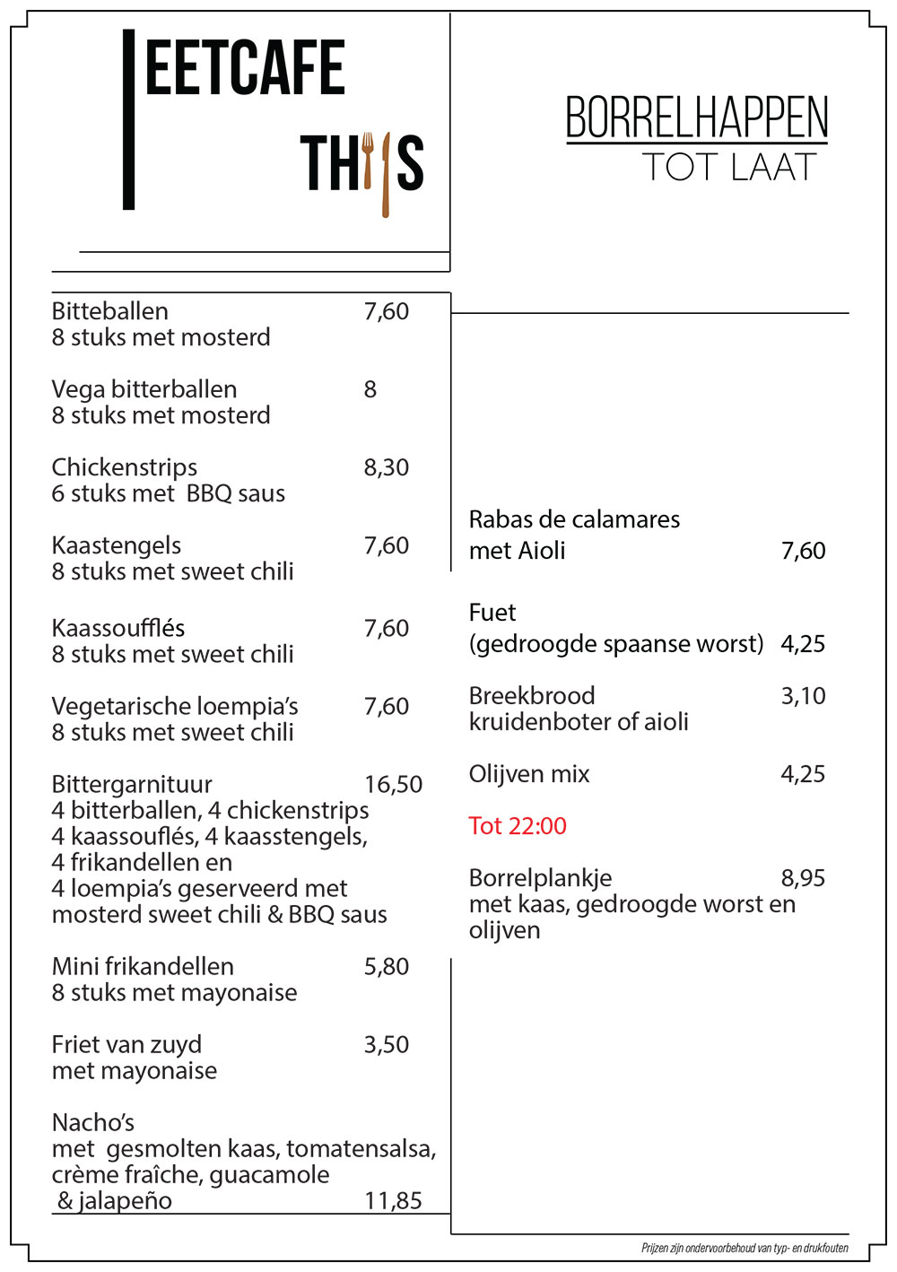 BORRELKAART - Eetcafe Thijs